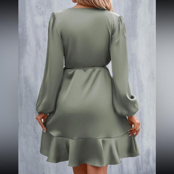 Dresses | Luxe Knot Side Ruffle Trim Wrap Long Sleeve Dress | Poshmark